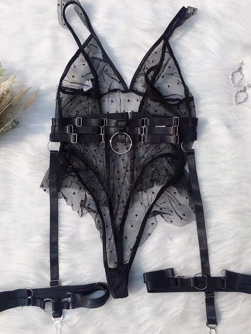 'Void' Black Polka Dot Lace Lingerie Bodysuit at $29.99 USD l Rags n ...