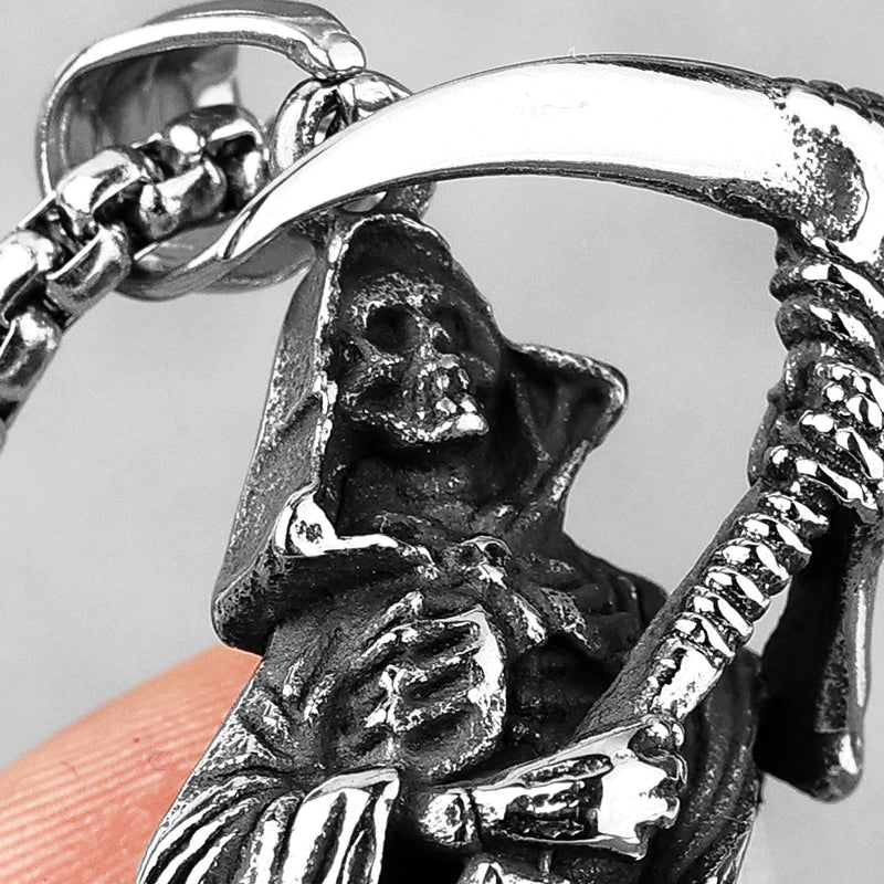 Grim Reaper Scythe Skull Stainless Steel Necklace at $14.99 USD l Rags ...