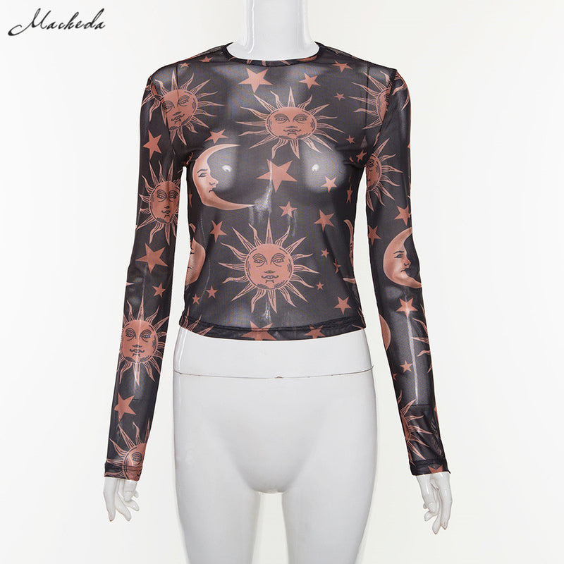 'Celestial Sunset' black mesh moon and star top – Rags n Rituals