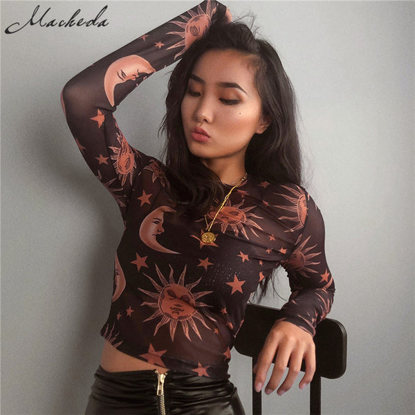 'Celestial Sunset' black mesh moon and star top – Rags n Rituals