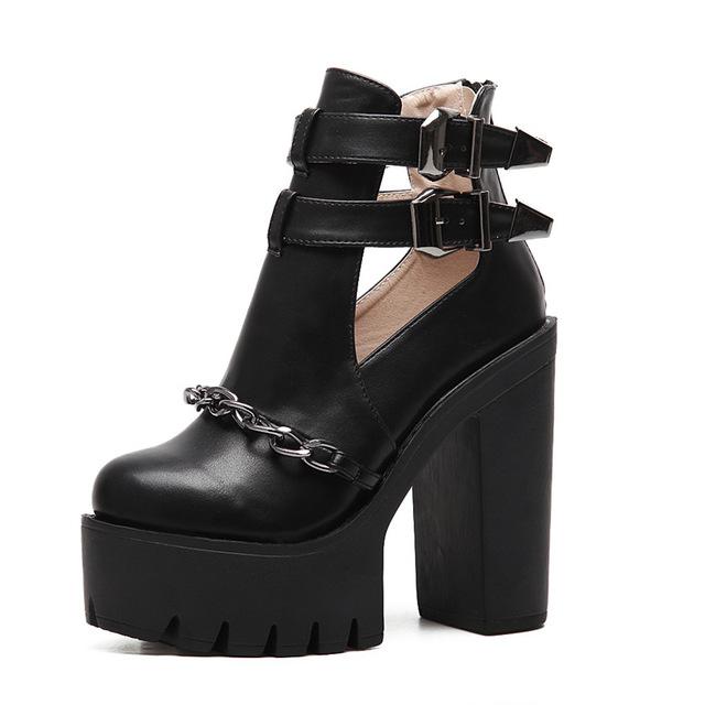 'Stomper' Black PU Leather Goth Chain Boots. – Rags n Rituals