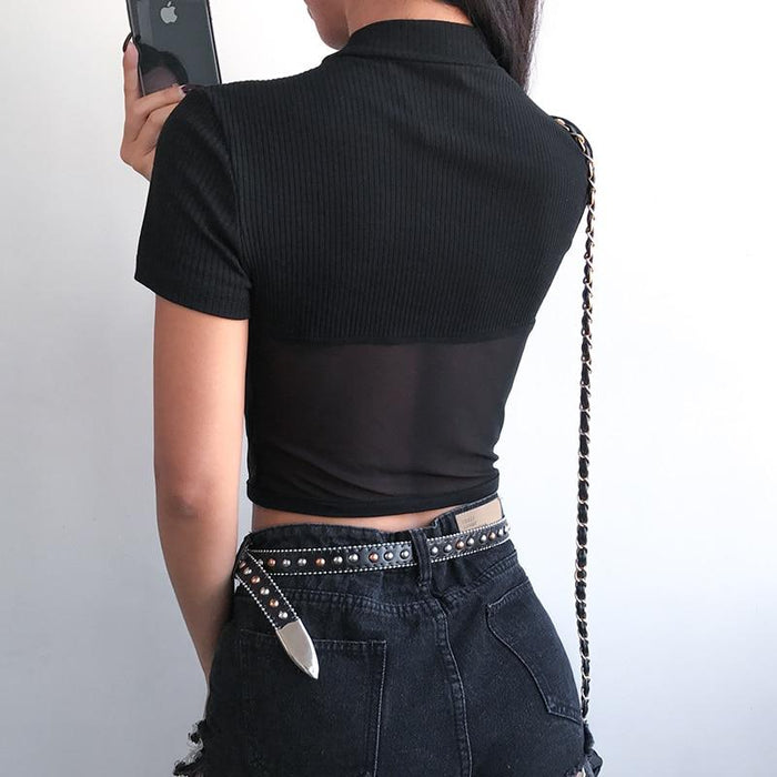'Hit me up' Black Alt Mesh Crop Top – Rags n Rituals